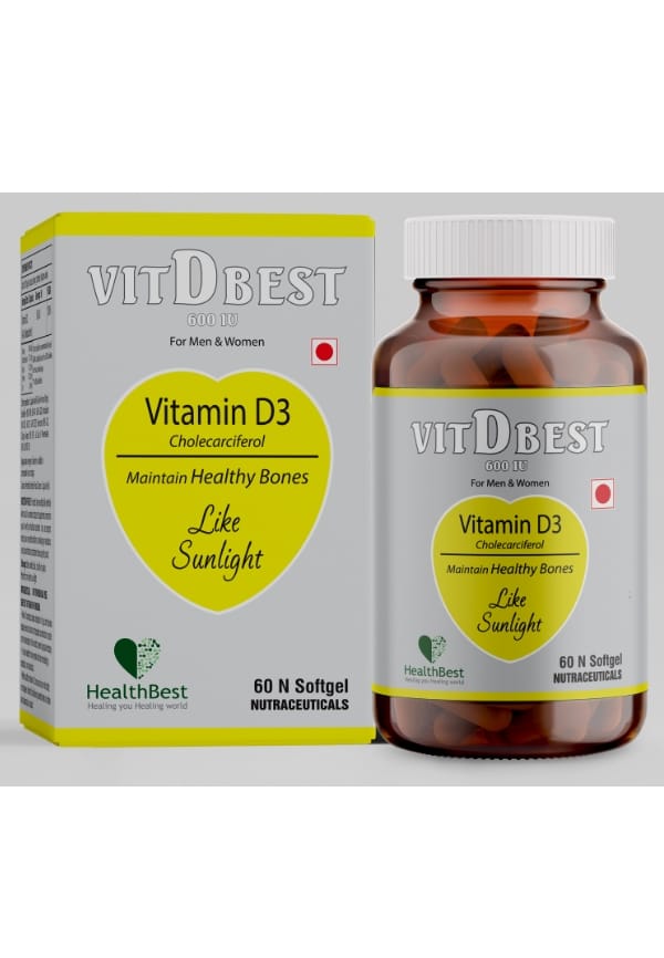 VIT-D-BEST (600 IU) Softgel Capsules for Vitamin D3 | Size: 60 Capsules ...