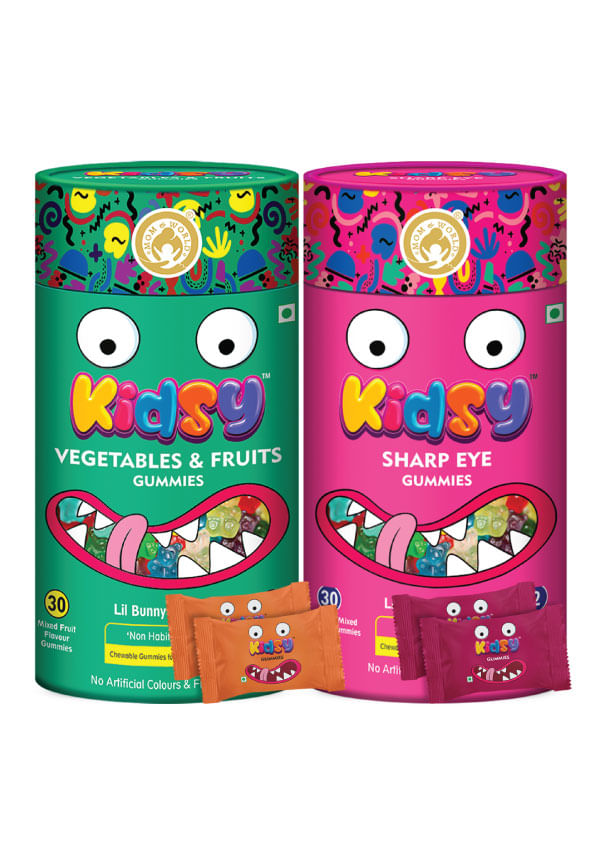 Kidsy Vegetables & Fruits + Sharp Eye Gummies for Kids (Mixed Fruit ...