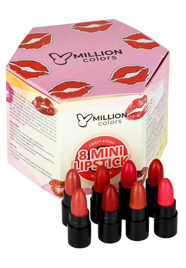 Sweet Kisses 8 Mini Lipstick | Size: 9.6 gm By Million Colors