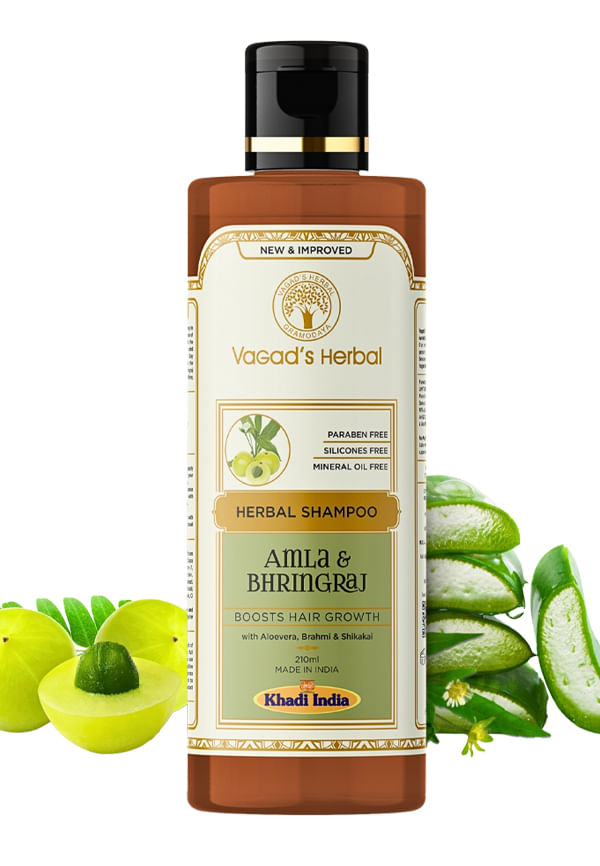 Amla & Bhringraj Shampoo with Aloe vera - Boosts Hair Growth | Size: 210 ml By Vagad's Khadi
